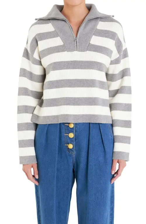 English Factory Stripe Half Zip Crop Sweater