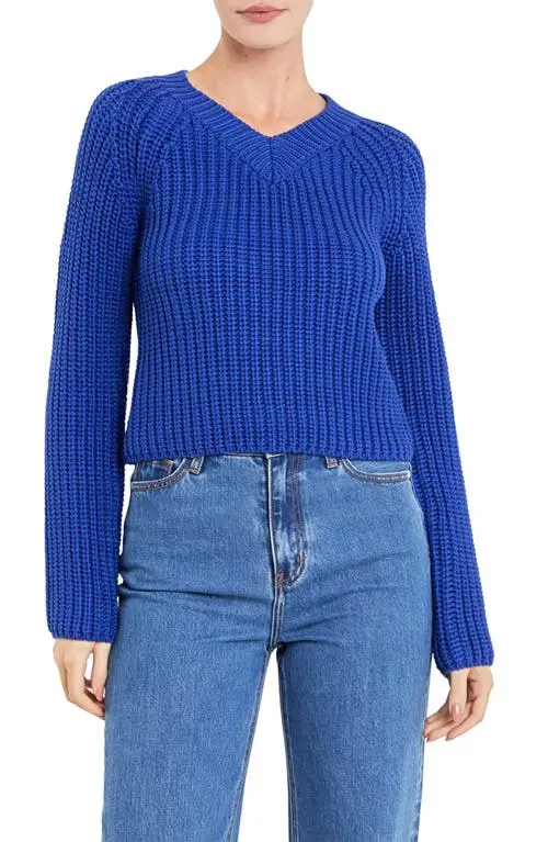 English Factory V-neck Crop Sweater - Royal Blue