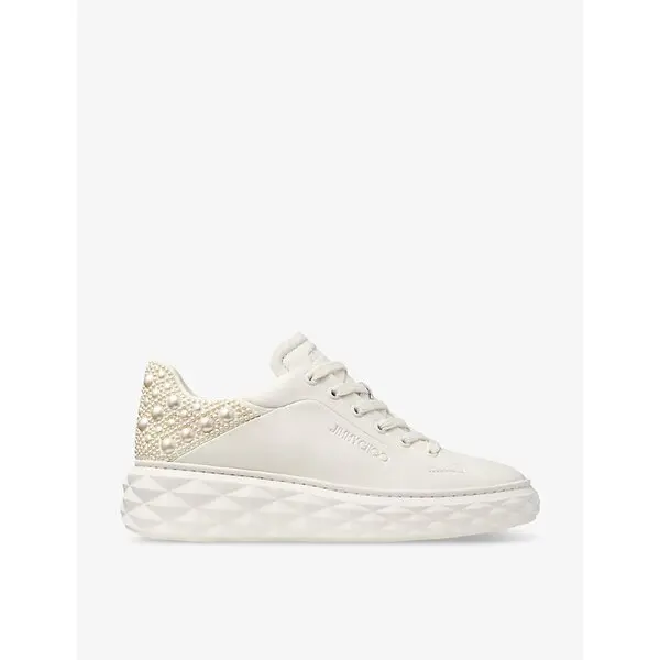 JIMMY CHOO Diamond Maxi Faux Pearl-embellished Leather Low-top Trainers - X Latte Mix