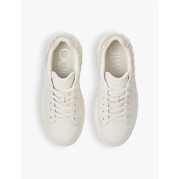 JIMMY CHOO Diamond Maxi Faux Pearl-embellished Leather Low-top Trainers - X Latte Mix