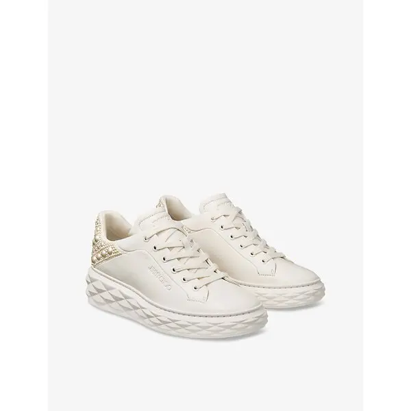 JIMMY CHOO Diamond Maxi Faux Pearl-embellished Leather Low-top Trainers - X Latte Mix