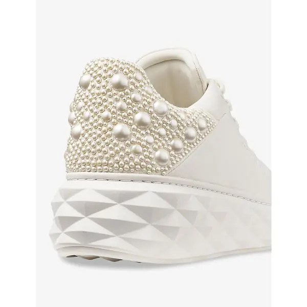 JIMMY CHOO Diamond Maxi Faux Pearl-embellished Leather Low-top Trainers - X Latte Mix
