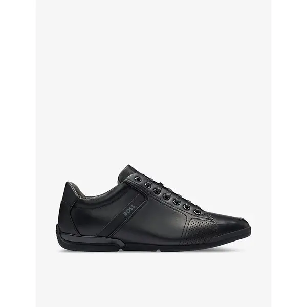 BOSS Logo-embossed Lace-up Leather Low-top Trainers - Black