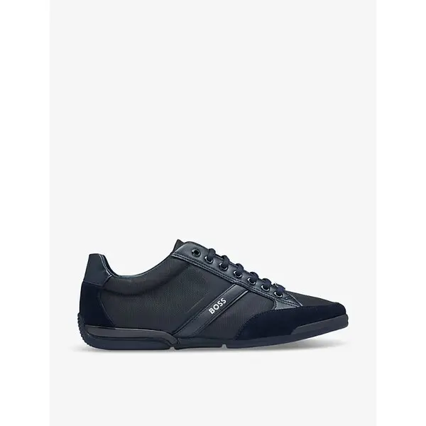 BOSS Logo Badge Lace-up Woven Trainers - Dark Blue