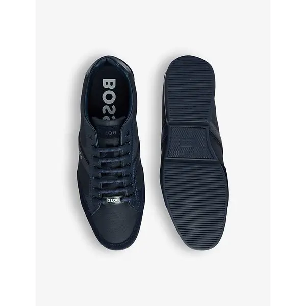 BOSS Logo Badge Lace-up Woven Trainers - Dark Blue