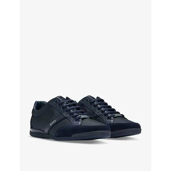 BOSS Logo Badge Lace-up Woven Trainers - Dark Blue