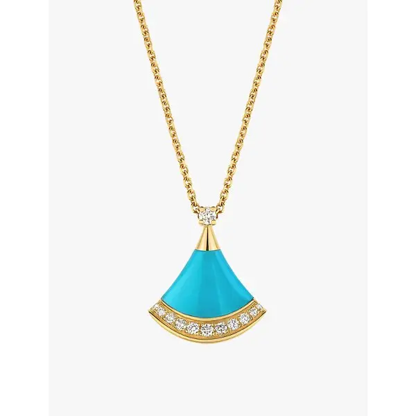 BVLGARI Divas' Dream 18ct Diamond And Turquoise Pendant Necklace - Yellow Gold