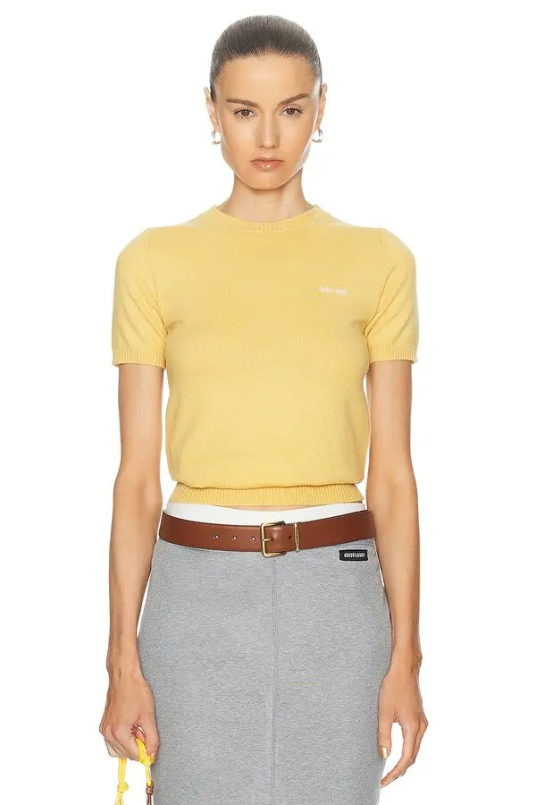 Miu Miu Short Sleeve Top In Yellow - Topazio | Editorialist