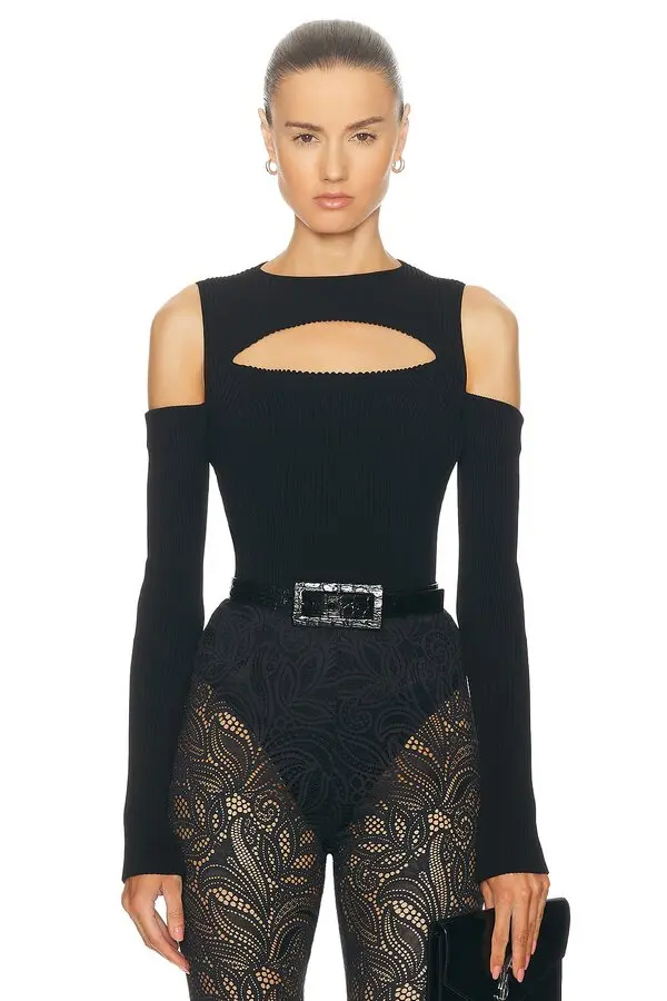 Alexander McQueen Slashed Rib Knit Long Sleeve Top