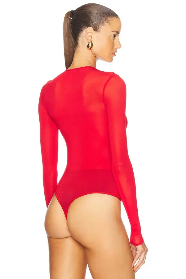 Wardrobe.NYC Sheer Bodysuit - Red