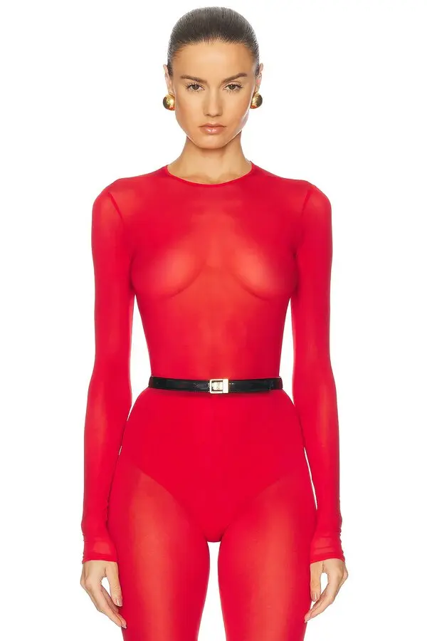 Wardrobe.NYC Sheer Bodysuit - Red