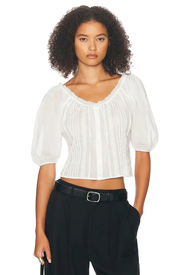 HELSA Voile Peasant Blouse - Ivory