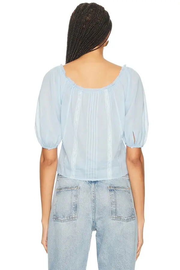 HELSA Voile Peasant Blouse - Light Blue