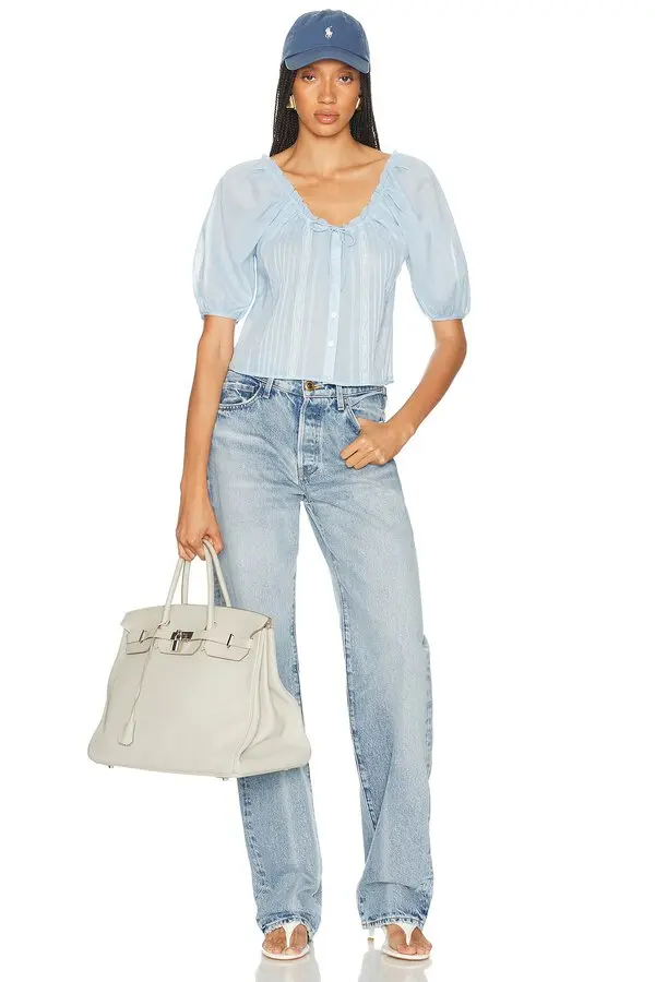 HELSA Voile Peasant Blouse - Light Blue