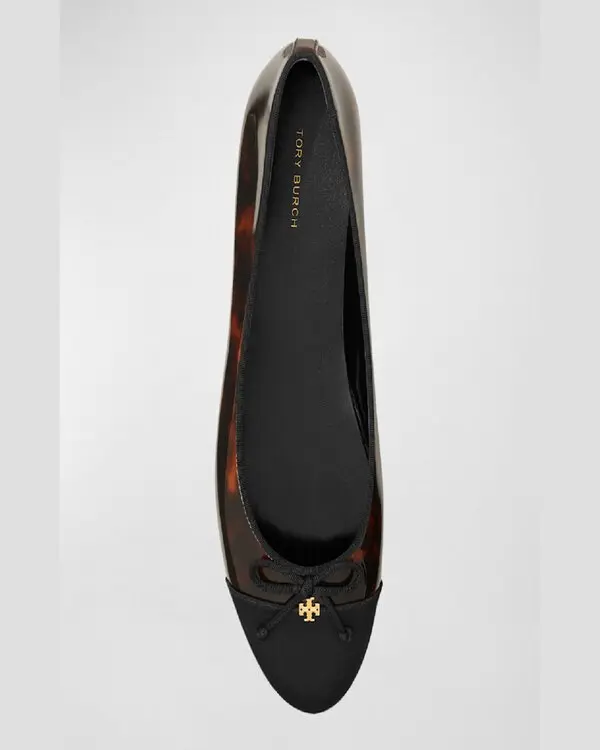 Tory Burch Cap-Toe Ballet Flats In Tortoise Patent Perfect Black