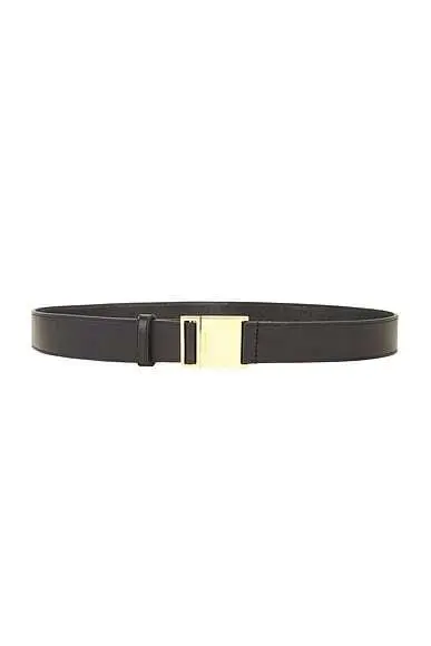 Saint Laurent Leather Belt With Gold-tone Buckle - Nero