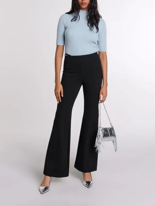 Maje Flared Trousers With Elasticated Waistband - Black