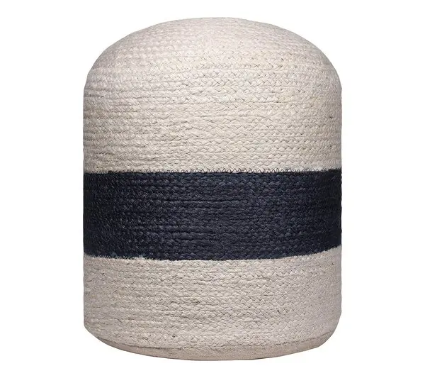 OX BAY TRADING CO. Ox Bay Nautical Coastal Stripe Indoor Hand-made Pouf Ottoman - One-color