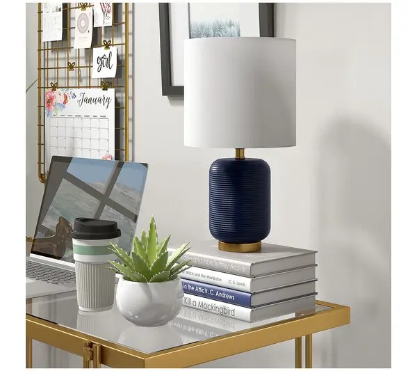 HUDSON&CANAL Hudson & Canal Lambert 15' Ceramic Mini Lamp Wi Th Fabric Shade - One-color
