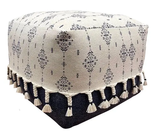 OX BAY TRADING CO. Ox Bay Tribal Hand-woven Organic Cotton Pouf Ot Toman - One-color