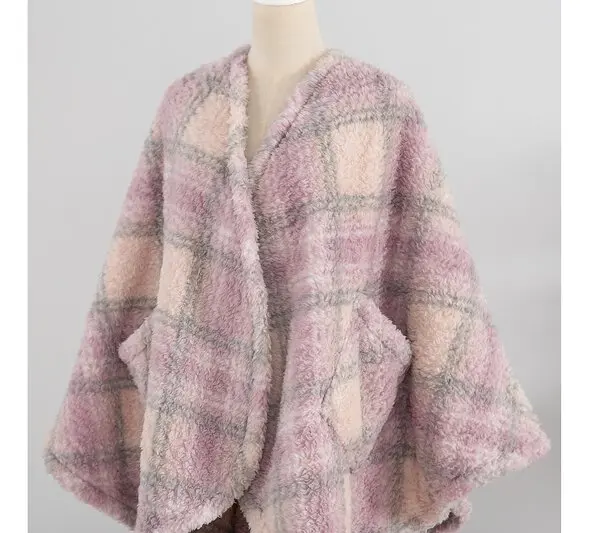 BERKSHIRE BLANKET As Is Berkshire Double Sided Sherpa Plaid Wearable Throw - One-color