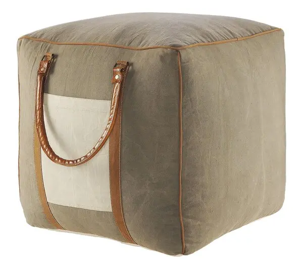 OX BAY TRADING CO. Ox Bay Color Block Hand-made Cotton Blend Pouf Ttoman - One-color