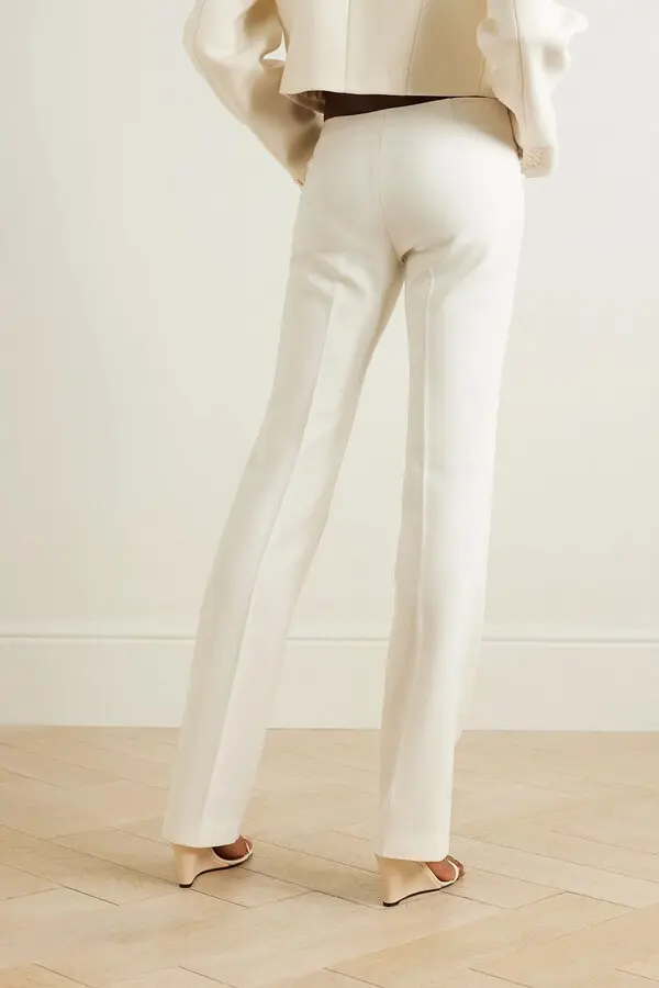 Stella McCartney Embroidered Button-embellished Grain De Poudre Wool Bootcut Trousers