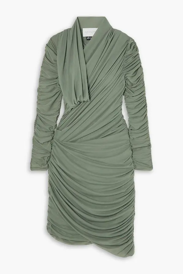 AZ FACTORY Ester Manas Draped Stretch-tulle Mini Dress - Grey Green