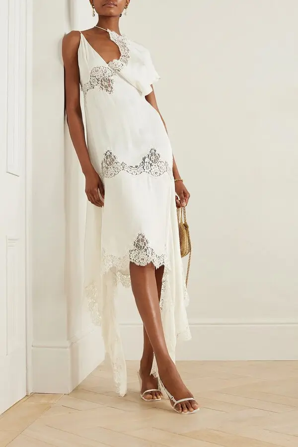 【ちまきち】STELLA McCARTNEY セットアップ Stella Mccartney Asymmetric Lacetrimmed Crepe De Chine Midi Dress
