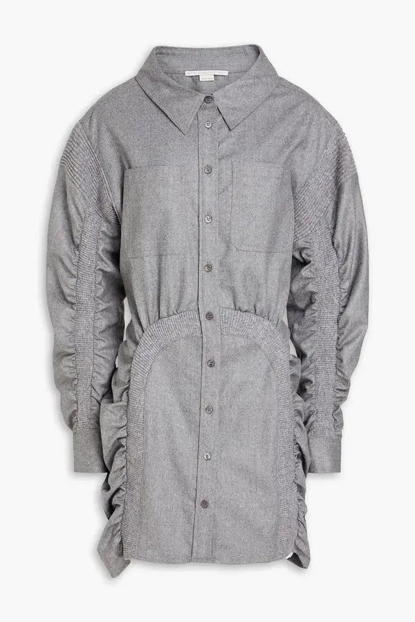 Stella McCartney Wren Ruched Wool-flannel Mini Shirt Dress - Gray