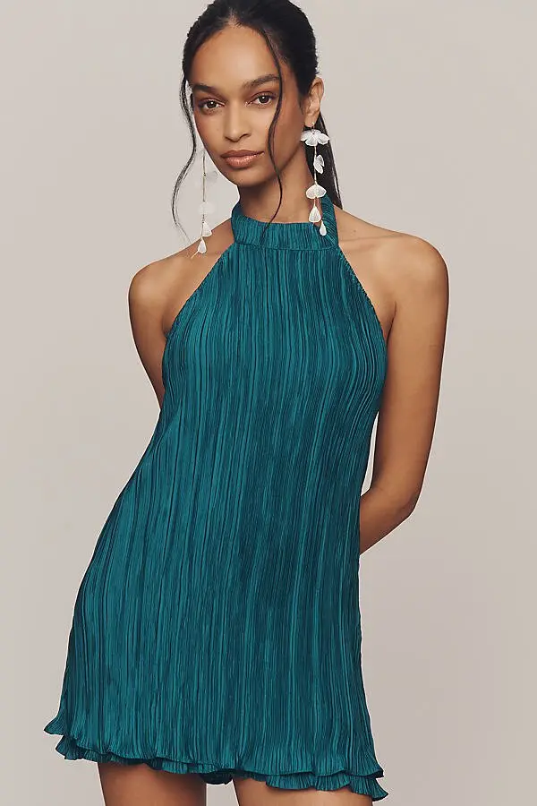 Anthropologie Halter Plissé Romper - Emerald