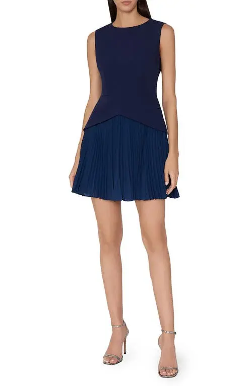 MILLY Haddy Pleated Mini Dress - Navy