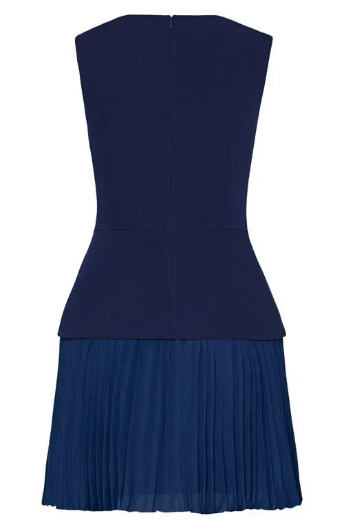 MILLY Haddy Pleated Mini Dress - Navy