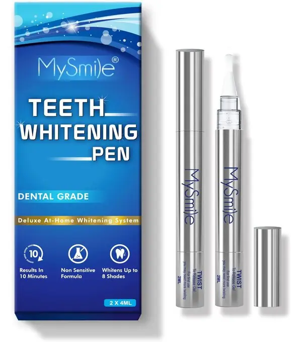 MYSMILE Teeth Whitening Pen Kit 14 Treatments 2pcs Non-sensitive Teeth Whitening Gel Pen For Whiter Teeth - Silver