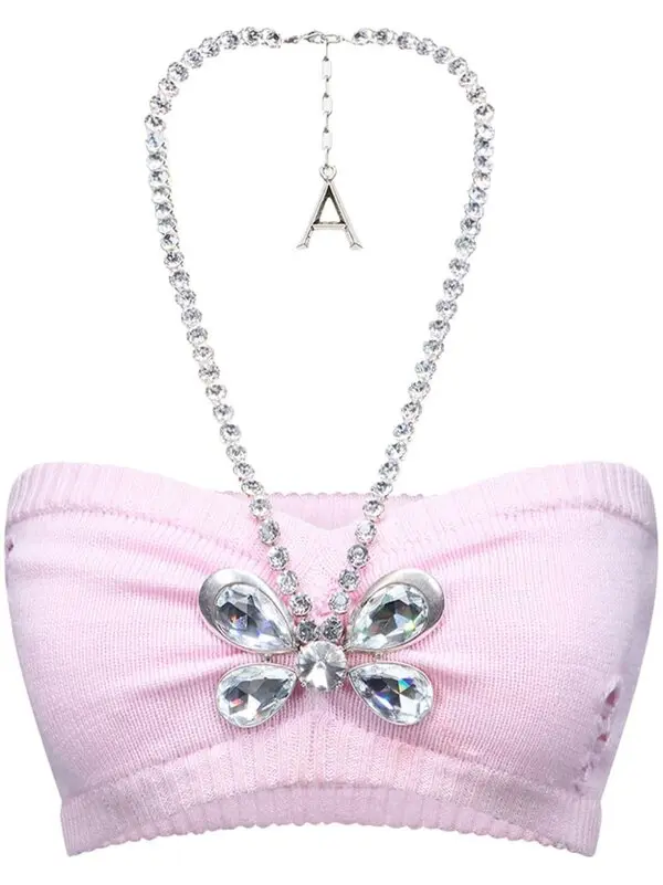 AREA Crystal Butterfly Knitted Bandeau - Pink