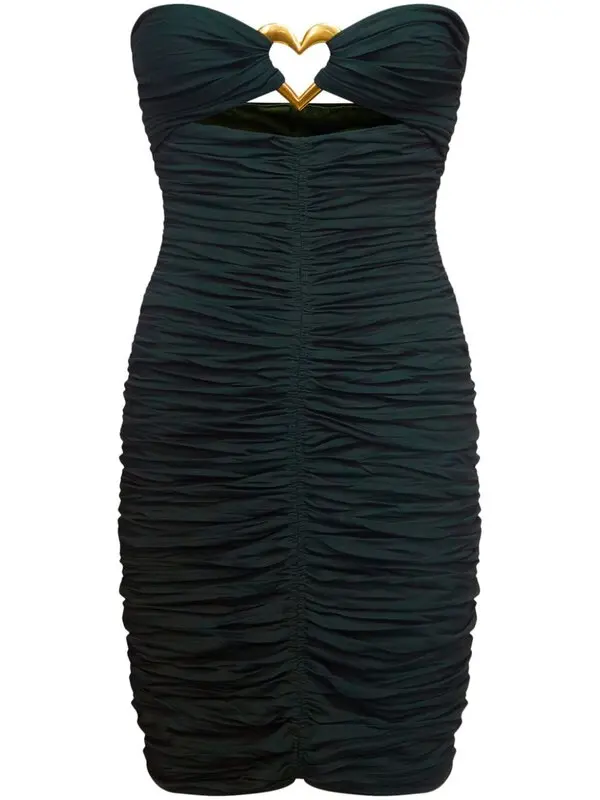 AREA Heart-ring Ruched Mini Dress - Green