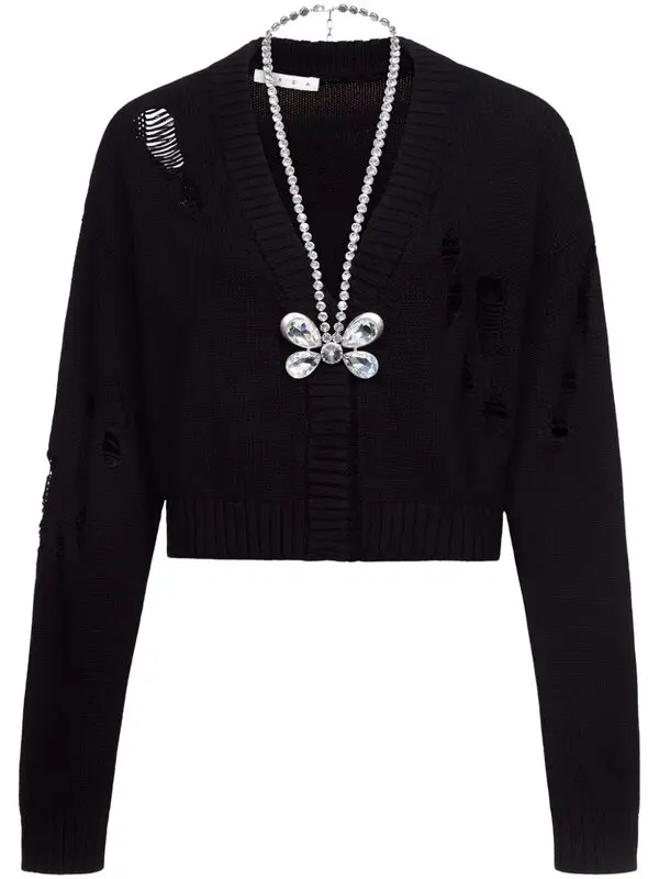 AREA Butterfly-embellished Organic Cotton-blend Cardigan - Black