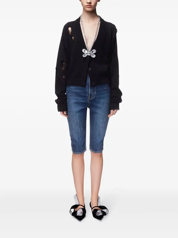 AREA Butterfly-embellished Organic Cotton-blend Cardigan - Black