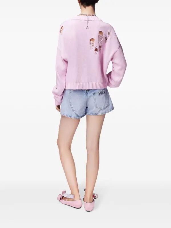 AREA Floral Appliqué Denim Shorts
