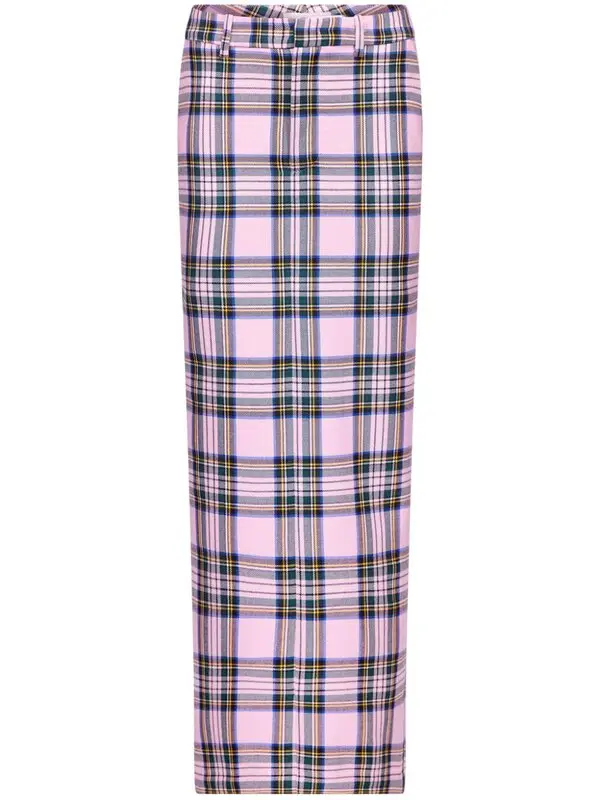 AREA Checked Wool Midi Skirt