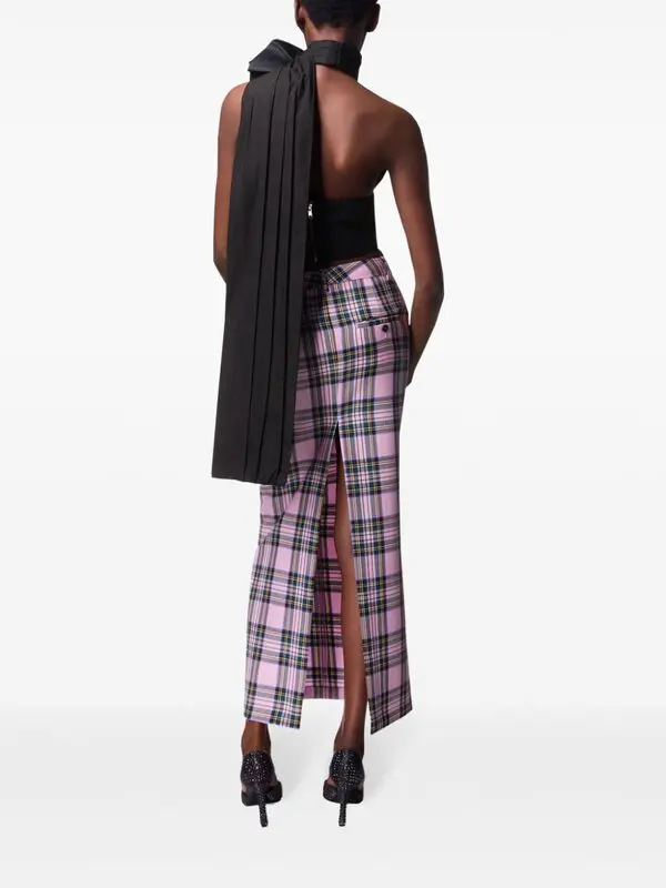 AREA Checked Wool Midi Skirt