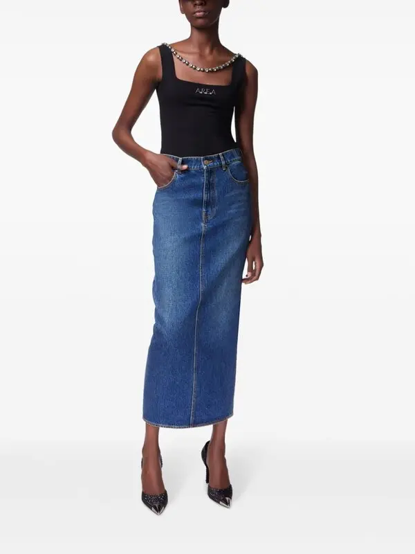 AREA Logo-charm Denim Midi Skirt
