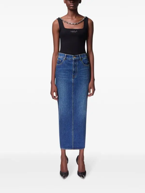 AREA Logo-charm Denim Midi Skirt
