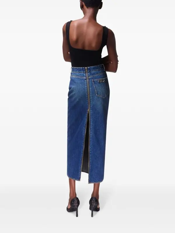 AREA Logo-charm Denim Midi Skirt