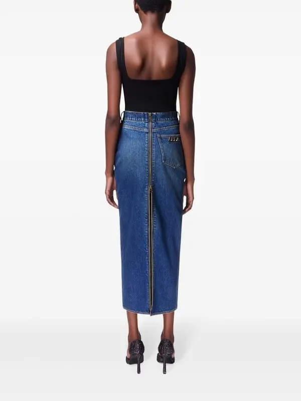 AREA Logo-charm Denim Midi Skirt
