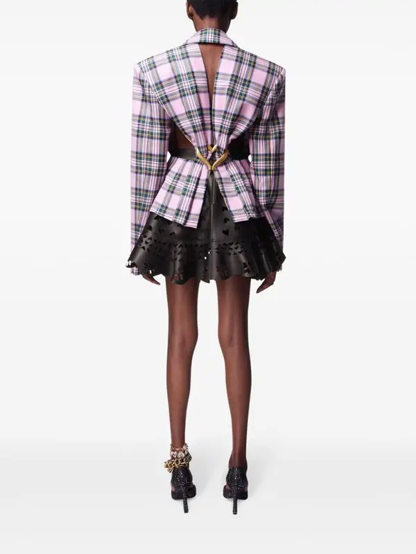 AREA Heart Cutout Checked Blazer