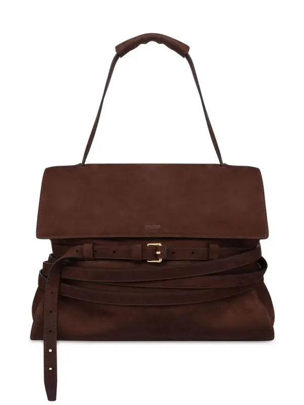 Moschino Medium Tie Me Leather Shoulder Bag - Brown