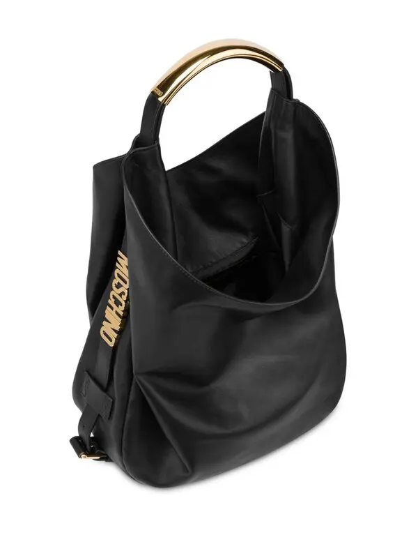 Moschino Handle Me Leather Shoulder Bag - Black