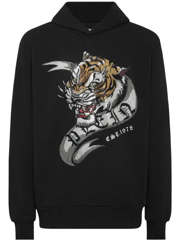 Philipp Plein Crystal Tattoo Hoodie - Black
