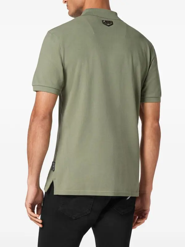 Philipp Plein Skull & Bones Embroidered Cotton Polo Shirt - Green